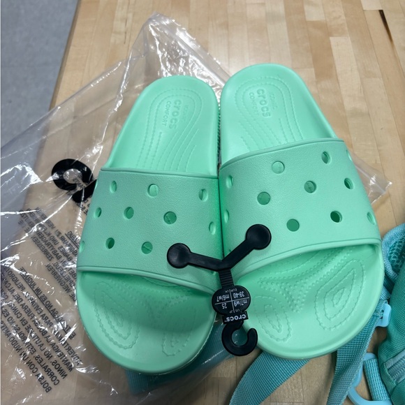 CROCS | Shoes | Crocs Light Green Slide Sandals | Poshmark